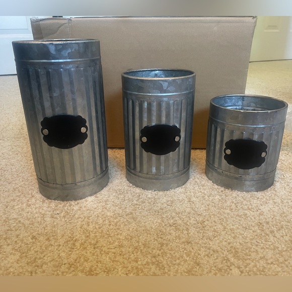 Accents | Nib Rustic Galvanized Metal Container Set Wchalkboard Labels ...